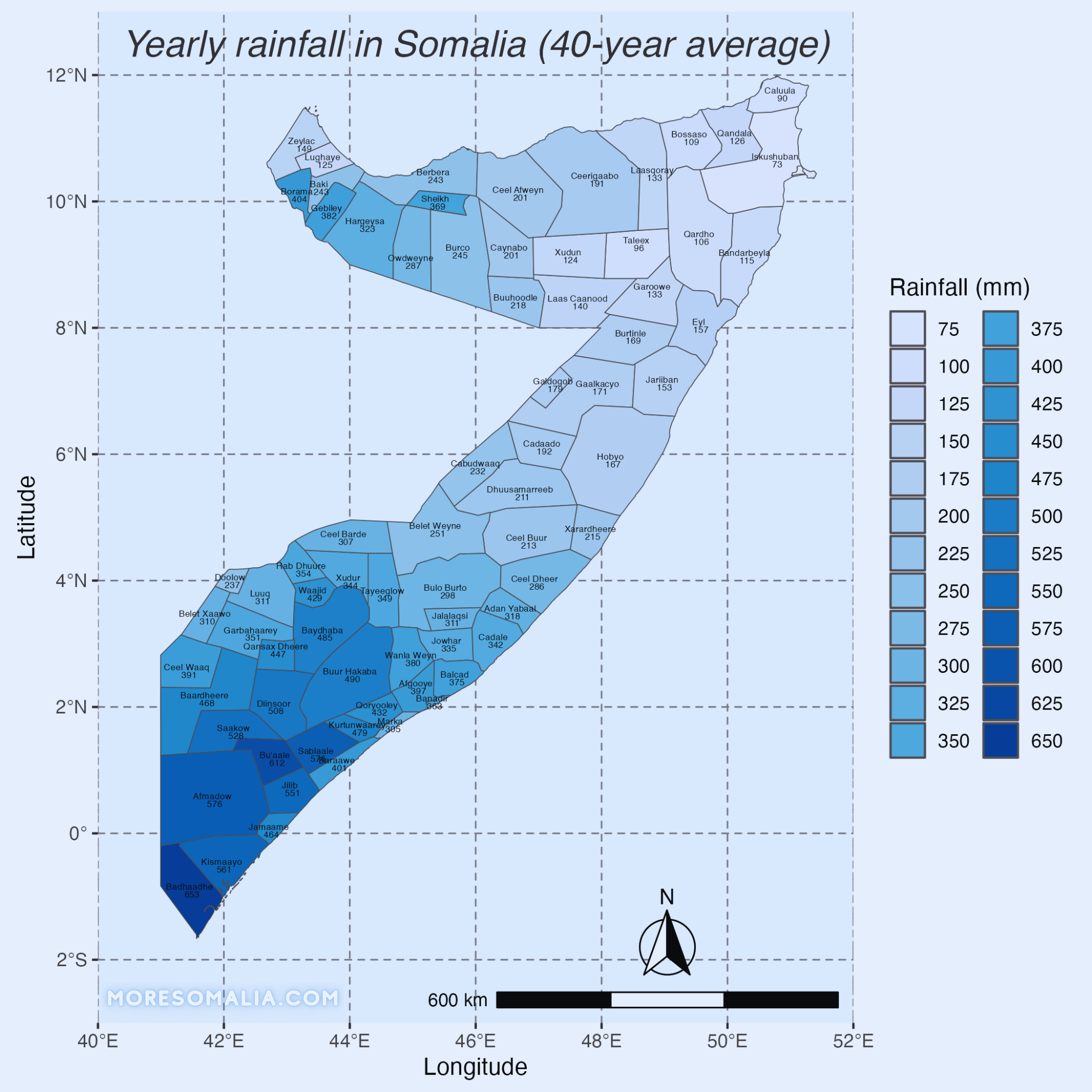 Distribution of Somalia's cities, towns, villages, and the rivers : r ...